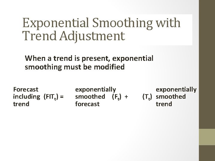 Chapter 4 Class 2 Exponential Smoothing Form of