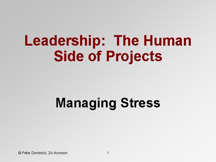 Leadership The Human Side of Projects Managing Stress