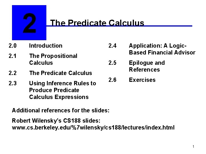 2 The Predicate Calculus 2 0 Introduction 2