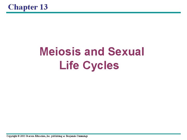 Chapter 13 Meiosis and Sexual Life Cycles Copyright