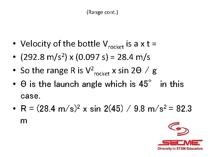 Bottle Rocket Calculations Example using 70 psi and