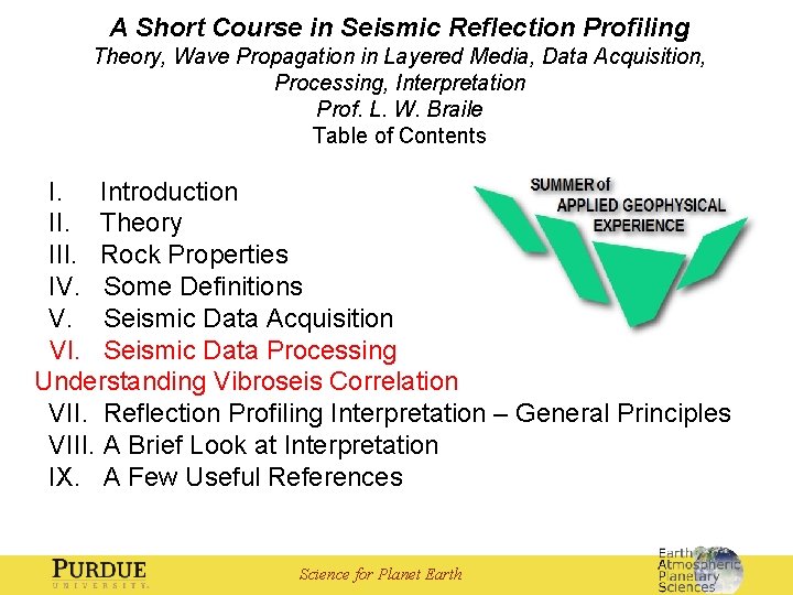 A Short Course in Seismic Reflection Profiling Theory