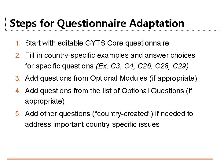 Global Youth Tobacco Survey GYTS Questionnaire Adaptation Overview