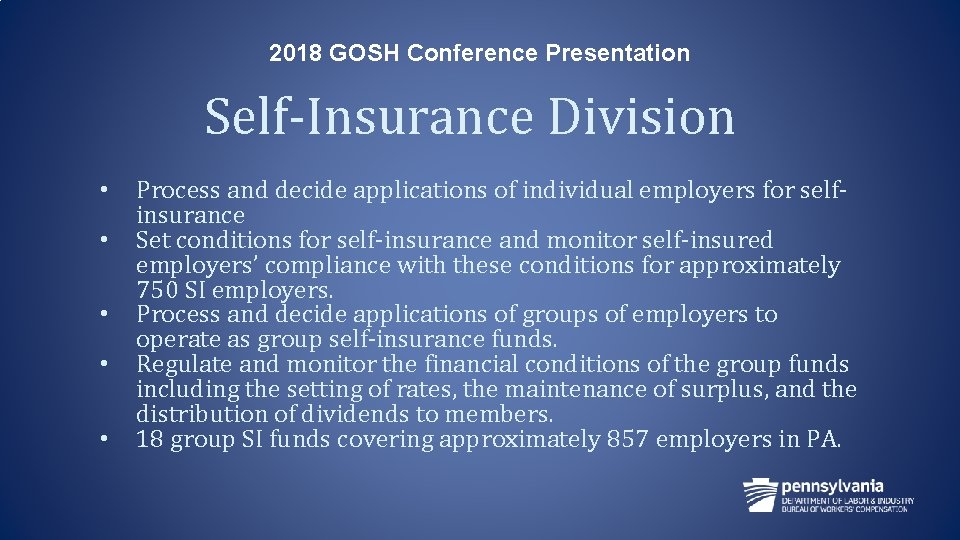 2018 GOSH Conference Presentation Pennsylvania Bureau of Workers