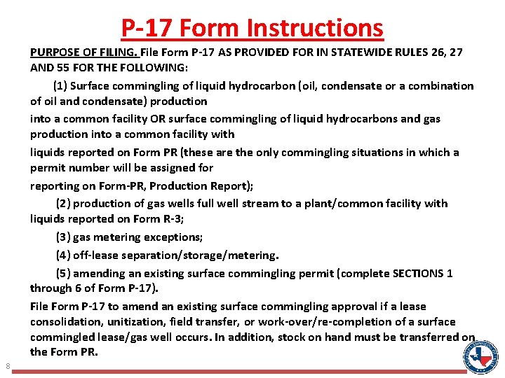 Railroad Commission of Texas Surface Commingling P17 Applications
