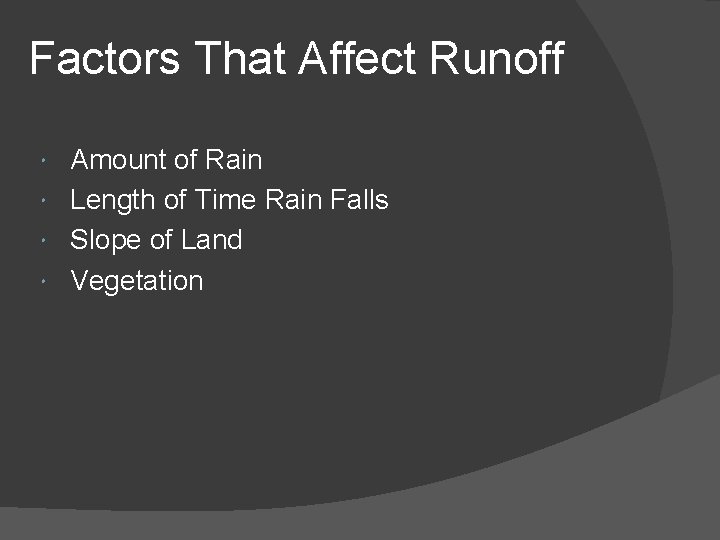 Runoff Water that doesnt soak into the ground