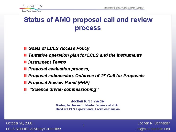 Status of AMO proposal call and review process