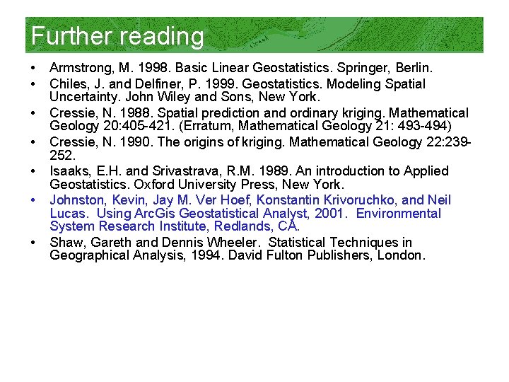Interpolation for Fishery Habitat Overview Part A Background