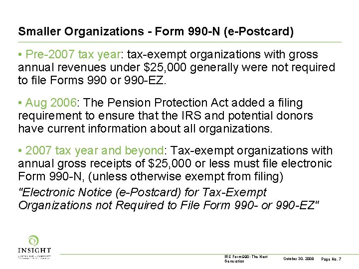 IRS Form 990 The Next Generation October 30