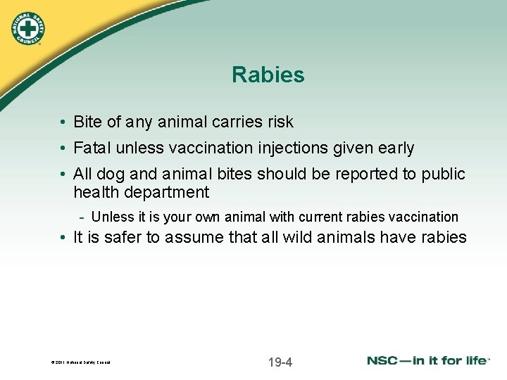 LESSON 19 BITES AND STINGS 2011 National Safety