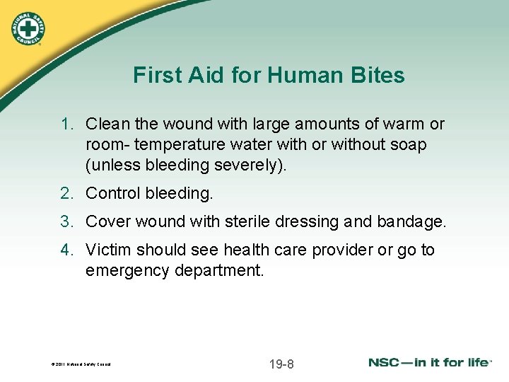 LESSON 19 BITES AND STINGS 2011 National Safety