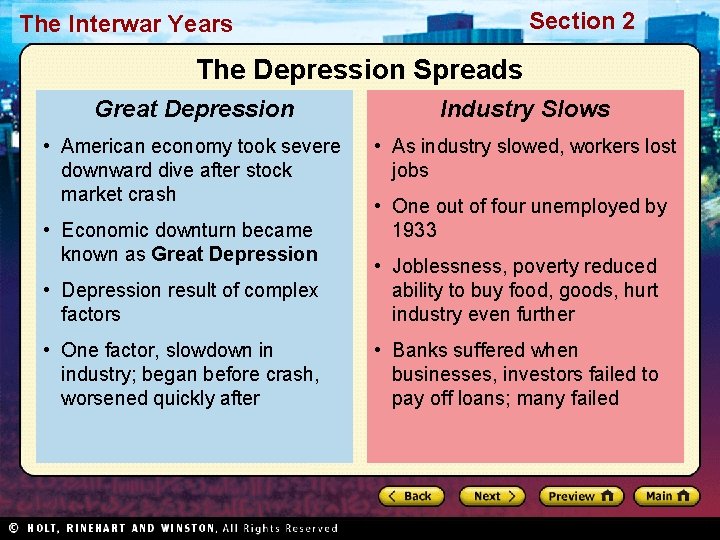 The Interwar Years Section 2 The Great Depression