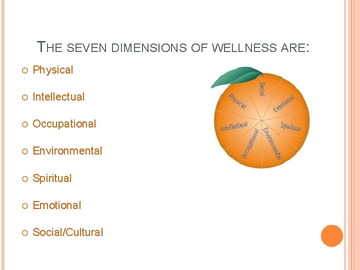 THE SEVEN DIMENSIONS OF WELLNESS 10 th grade