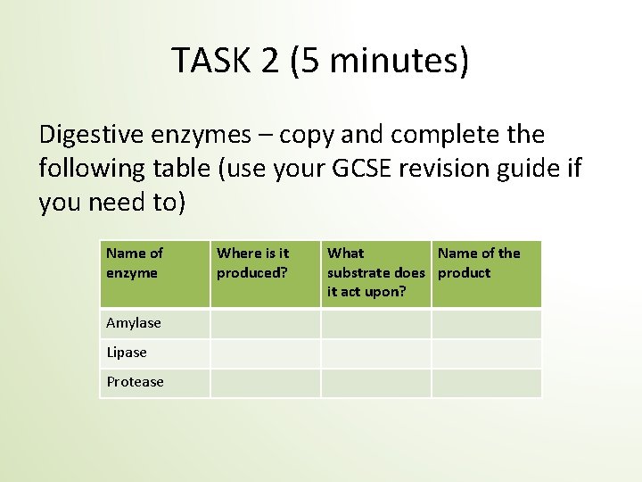 A level Biology Transition lesson 1 ENZYMES AQA
