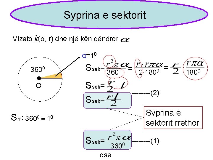MATEMATIK Syprina e rrethit sektorit rrethor dhe e