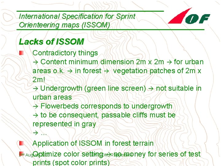 International Specification for Sprint Orienteering maps ISSOM Structure