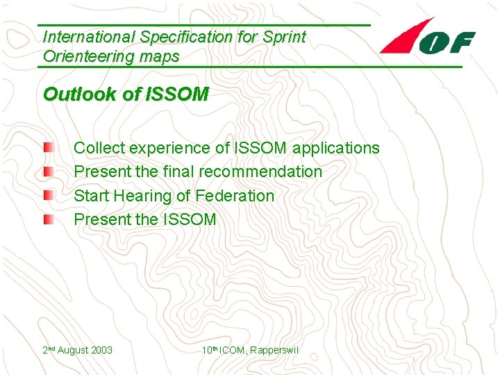 International Specification for Sprint Orienteering maps ISSOM Structure