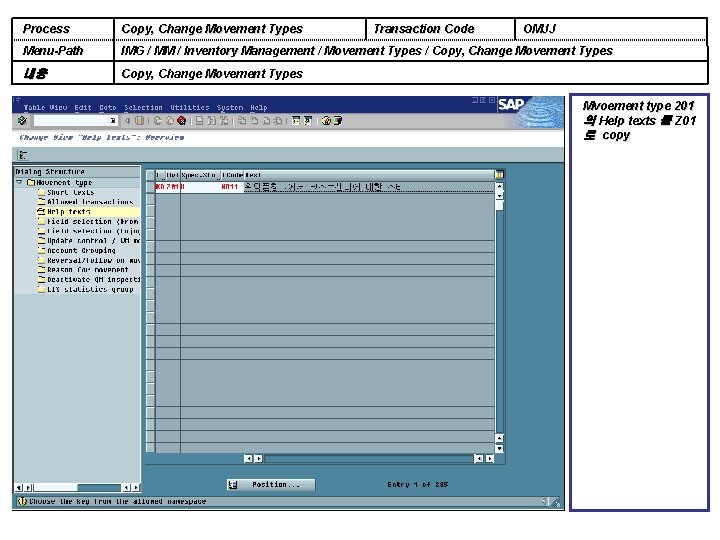 Process Copy Change Movement Types Transaction Code OMJJ