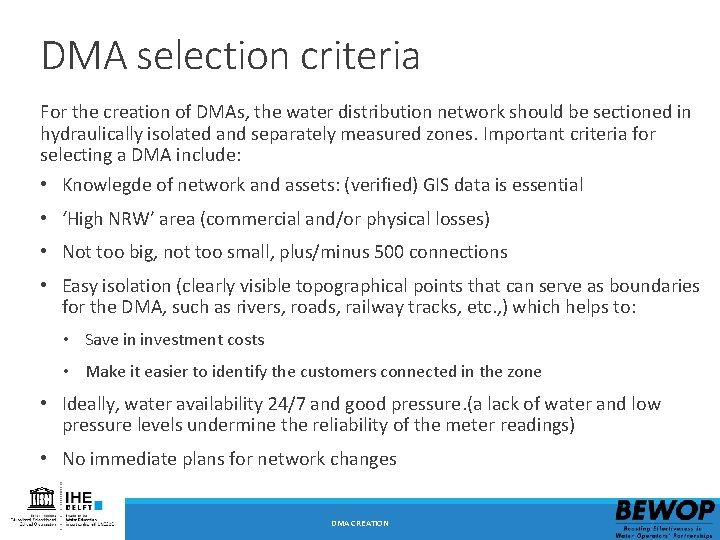 District Metered Areas DMA CREATION AND MANAGEMENT Contents