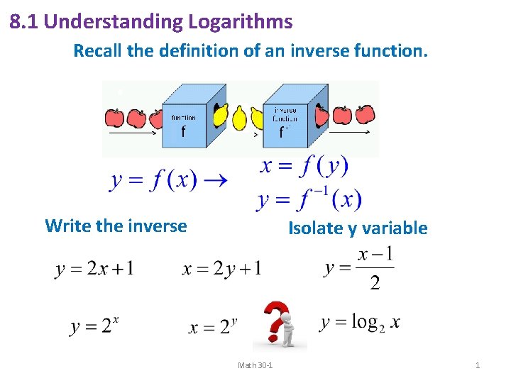 8 1 Understanding Logarithms Recall the definition of