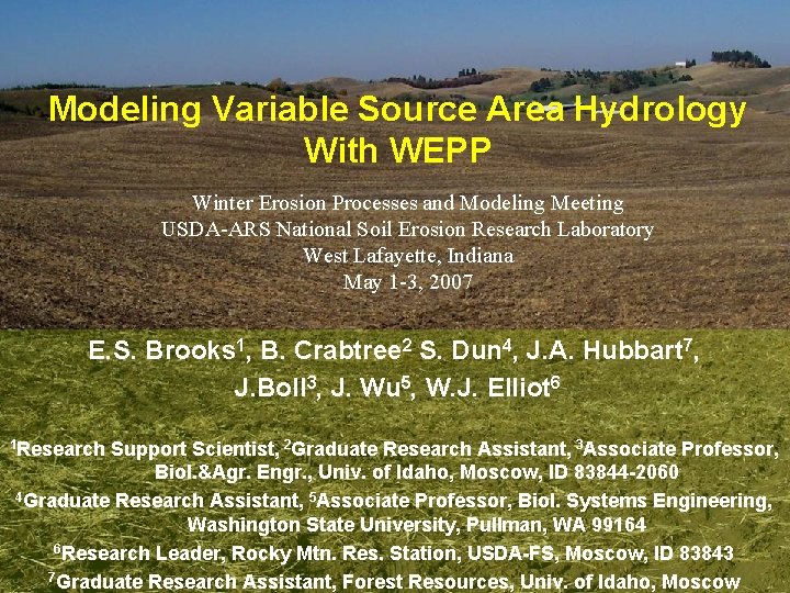 Modeling Variable Source Area Hydrology With WEPP Winter