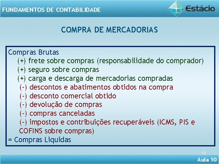 FUNDAMENTOS DE CONTABILIDADE Aula 10 IPI ICMS PIS