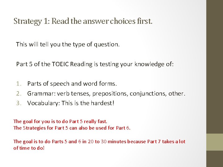 TOEIC Skills Strategies to improve your reading scores