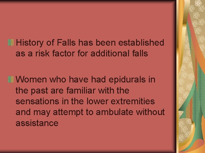 Preventing falls in the Obstetric patient National Patient