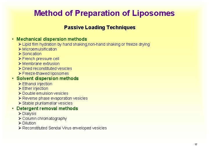 Types Mechanism Sizing Preparation of Liposomes A Literature
