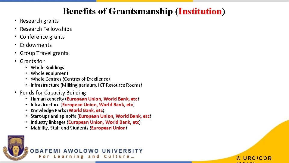 GRANTSMANSHIP AND CAPACITY BUILDING IN HIGHER EDUCATION INSTITUTIONS