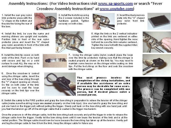 SA SPORTS FEVER 175 LB RECURVE CROSSBOW ASSEMBLY