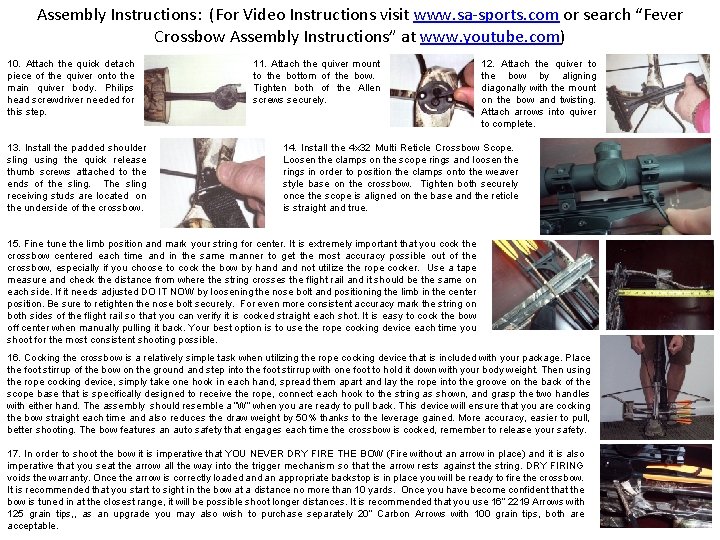 SA SPORTS FEVER 175 LB RECURVE CROSSBOW ASSEMBLY
