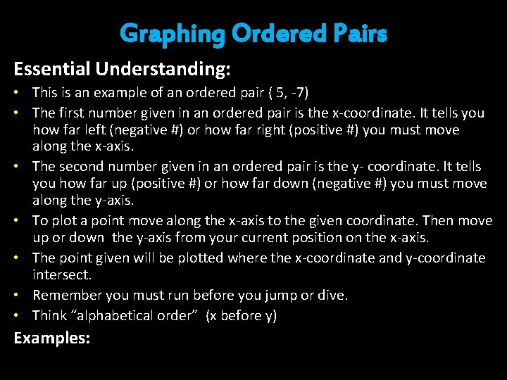 Chapter 7 Cartesian Coordinate System Day 1 Graphing