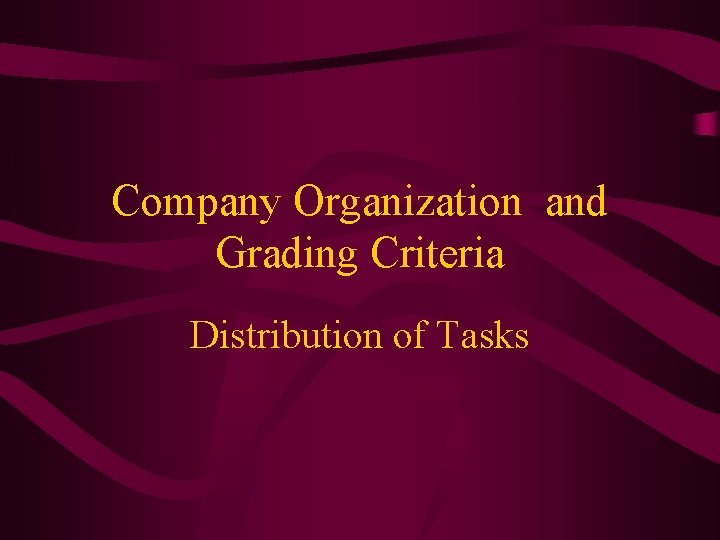 Company Organization and Grading Criteria Distribution of Tasks