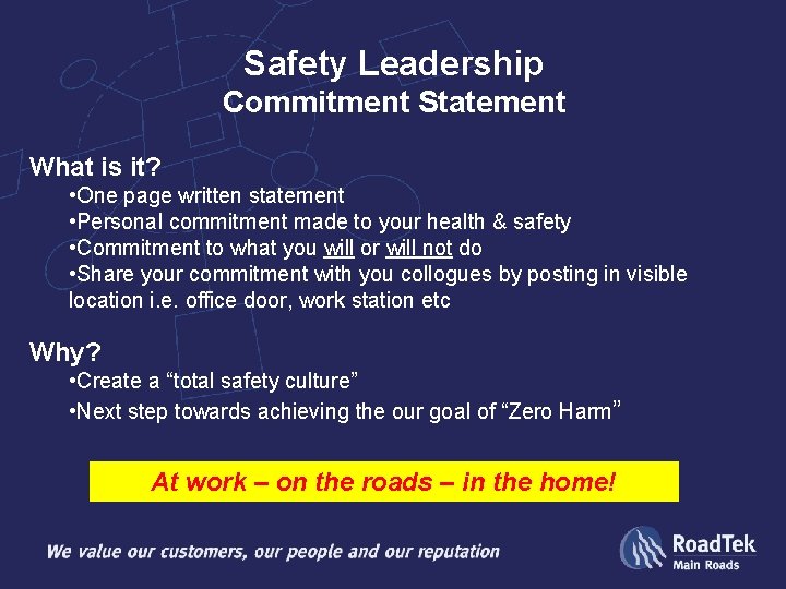Road Tek Safety Leadership Objectives Explore and share