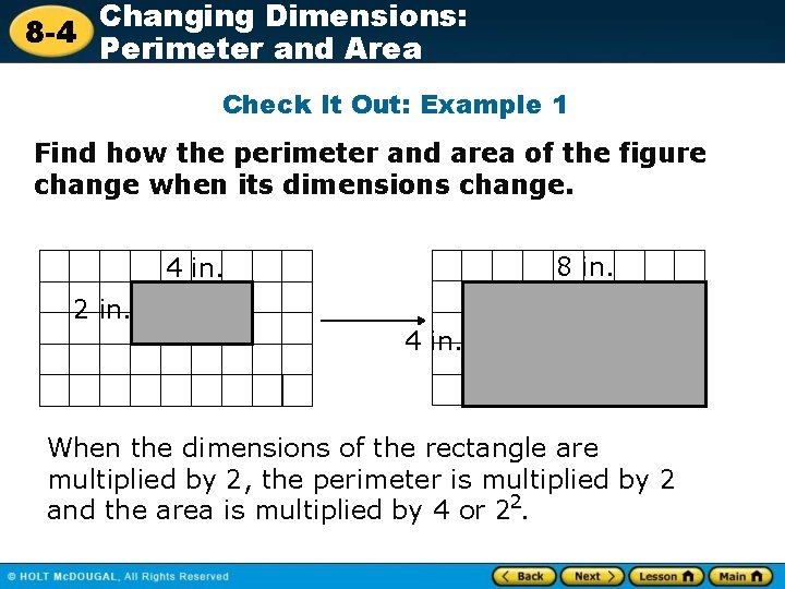 Changing Dimensions 8 4 Perimeter and Area Warm