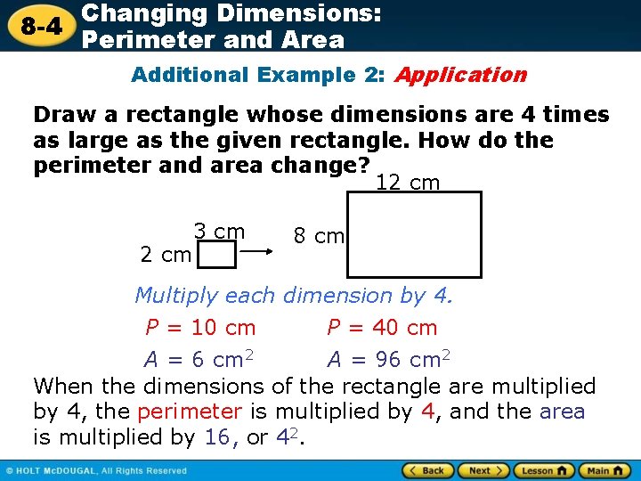 Changing Dimensions 8 4 Perimeter and Area Warm