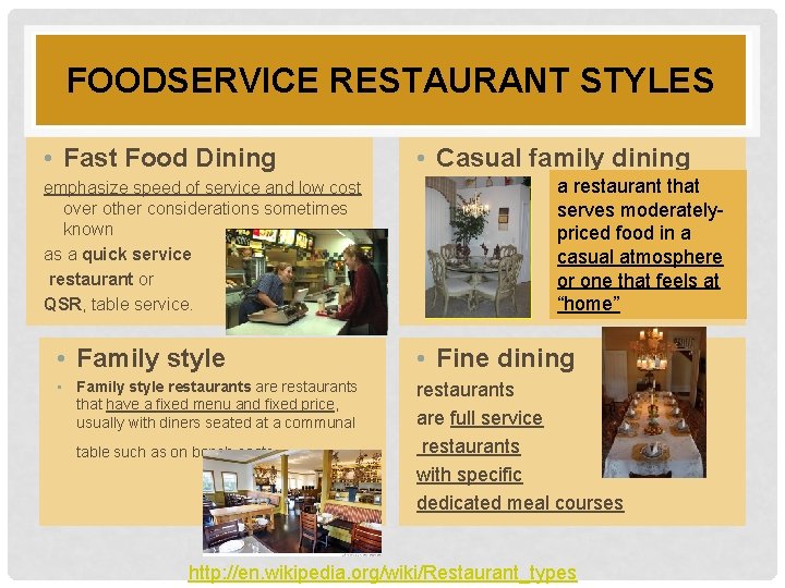 HISTORY AND PHILOSOPHY Evolution of the Food Service