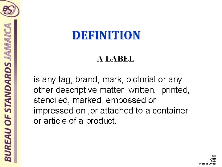 Labeling for Export Prepackaged Foods BSJ Event Date