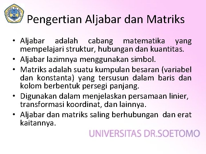 Aljabar Linear dan Matriks By Risqatil Jannah Pengertian