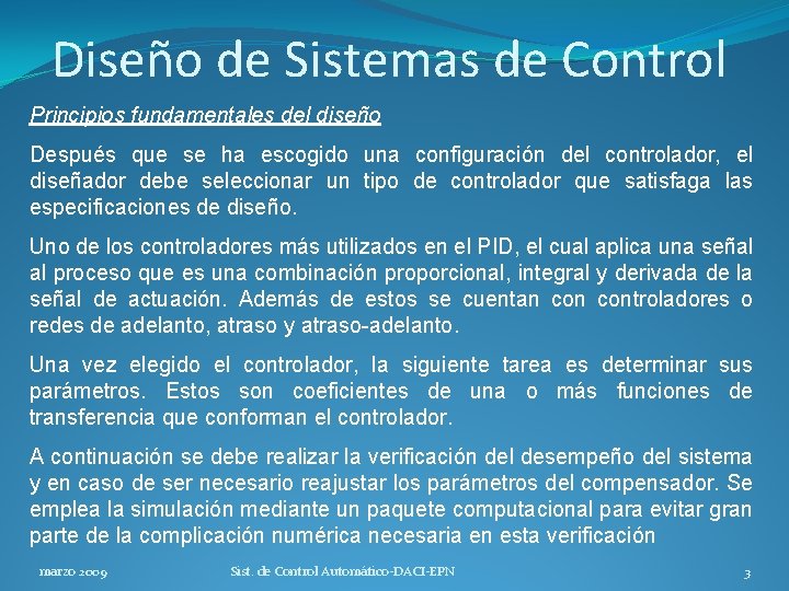Diseo de Sistemas de Control Introduccin Todos los
