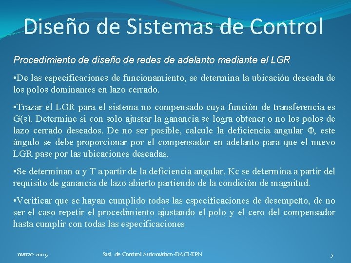 Diseo de Sistemas de Control Introduccin Todos los