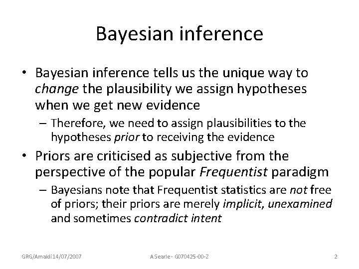 Bayesian burst detection Antony Searle ANU with Patrick