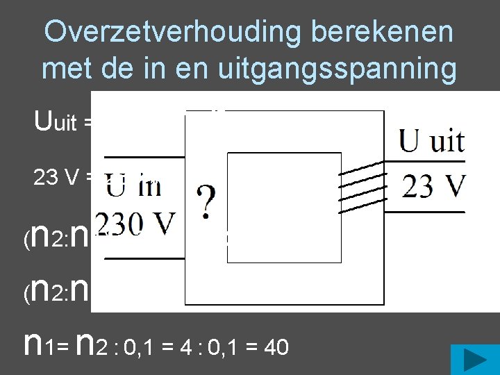 Rekenen aan de transformator Klik op het onderdeel