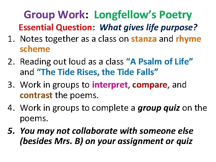 Group Work Longfellows Poetry 1 2 3 4