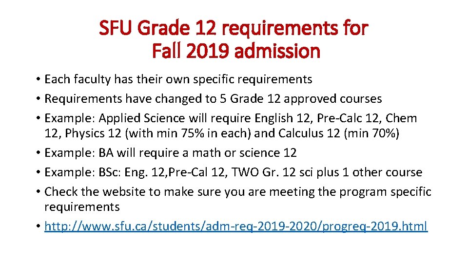 Changes to SFU Admissions The new admission model