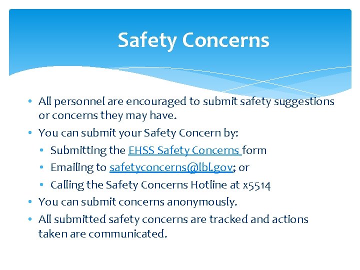 New Hire Safety Orientation NonLaboratory Area Personnel Energy