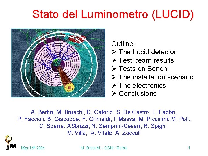Stato del Luminometro LUCID Outline The Lucid detector