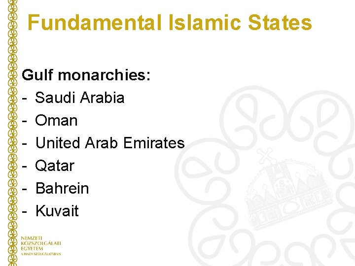 Gulf Monarchies Prof Dr Mria Bords National University