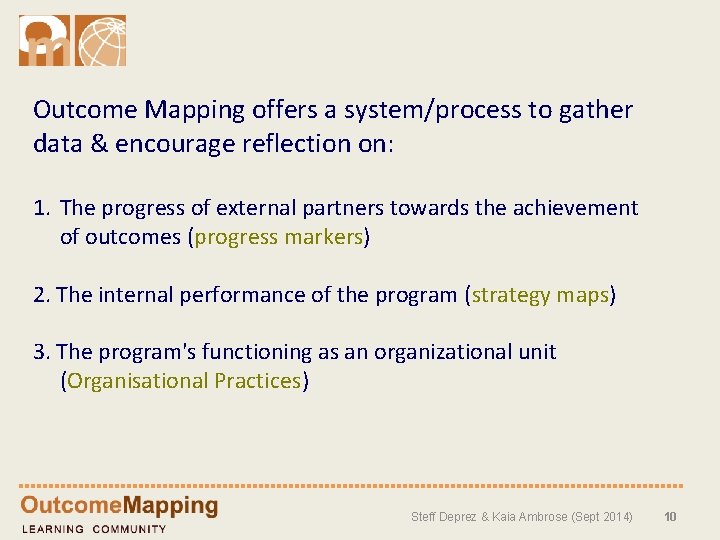 Monitoring in Outcome Mapping Principles Design Practice Steff